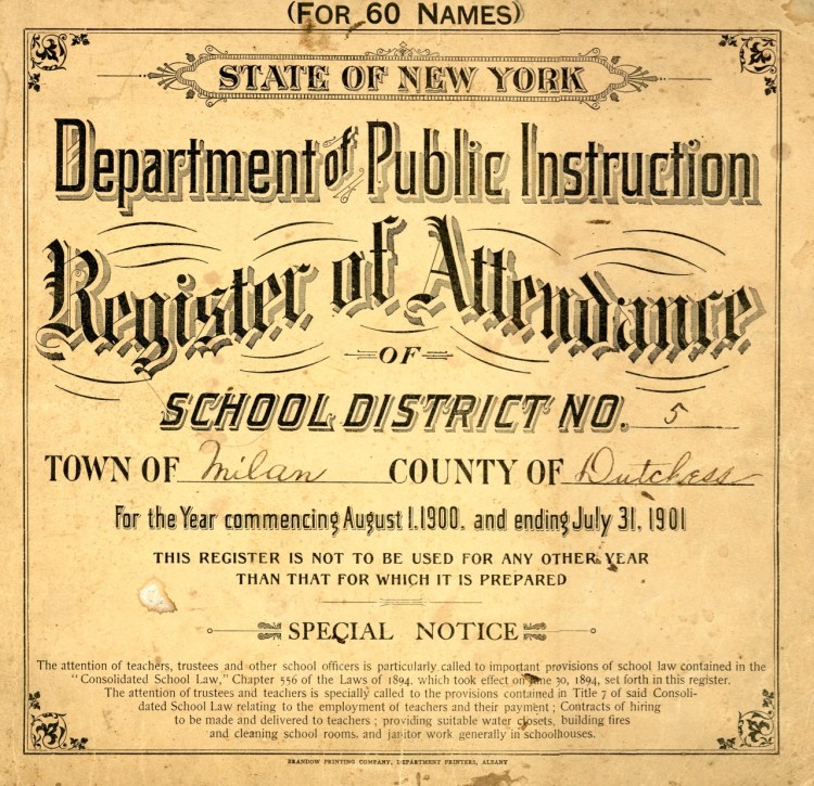 School Record Book – Milan NY History